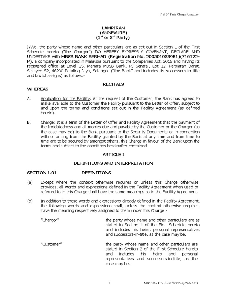 MBSB 1st & 3rd Party Charge Document | PDF | Securities (Finance) | Banks