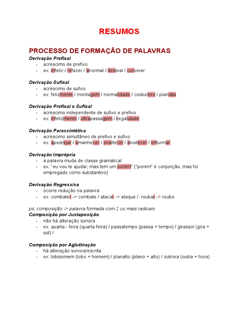 Resumo gramática | PDF | Linguística | Morfologia linguística