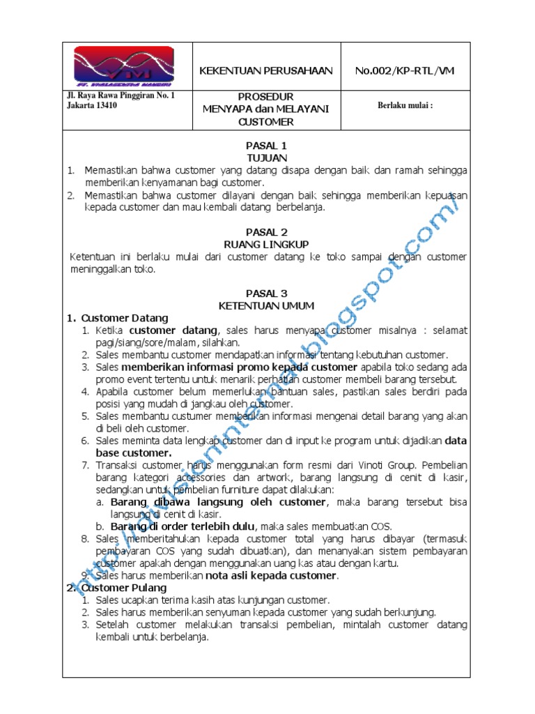 SOP Menyapa dan Melayani Customer | PDF