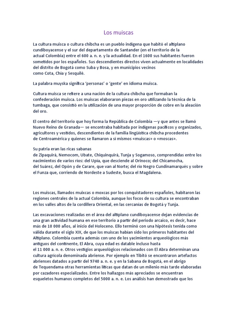 Los Muiscas | PDF | Pueblos Indígenas de las Américas | Era precolombina