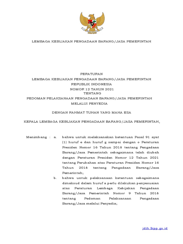 Peraturan Lembaga Nomor 12 Tahun 2021 | PDF