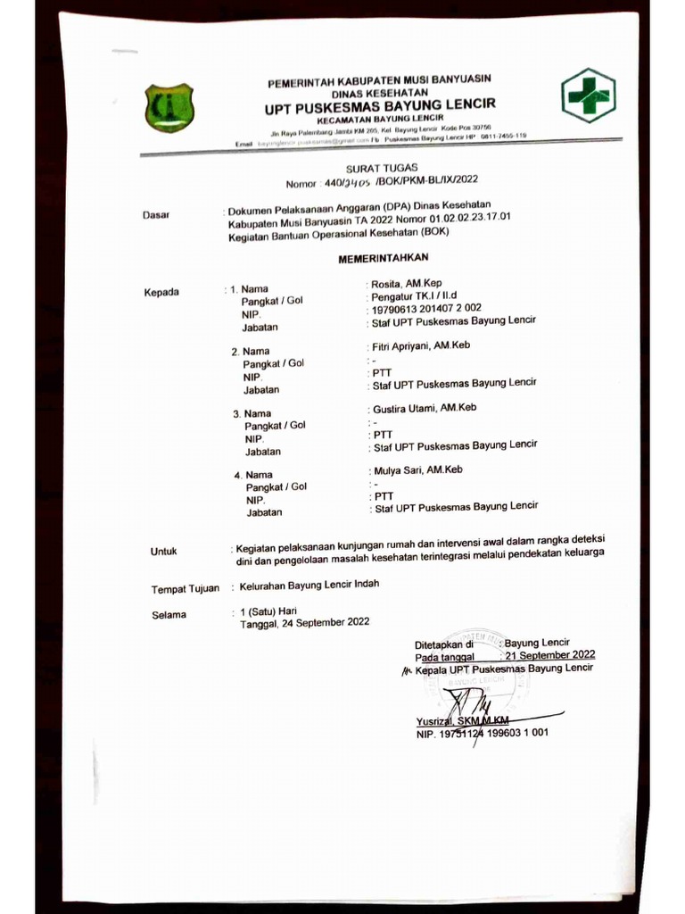 Pis PK Kelurahan Bayung Lencir Indah 24-9-2022 | PDF