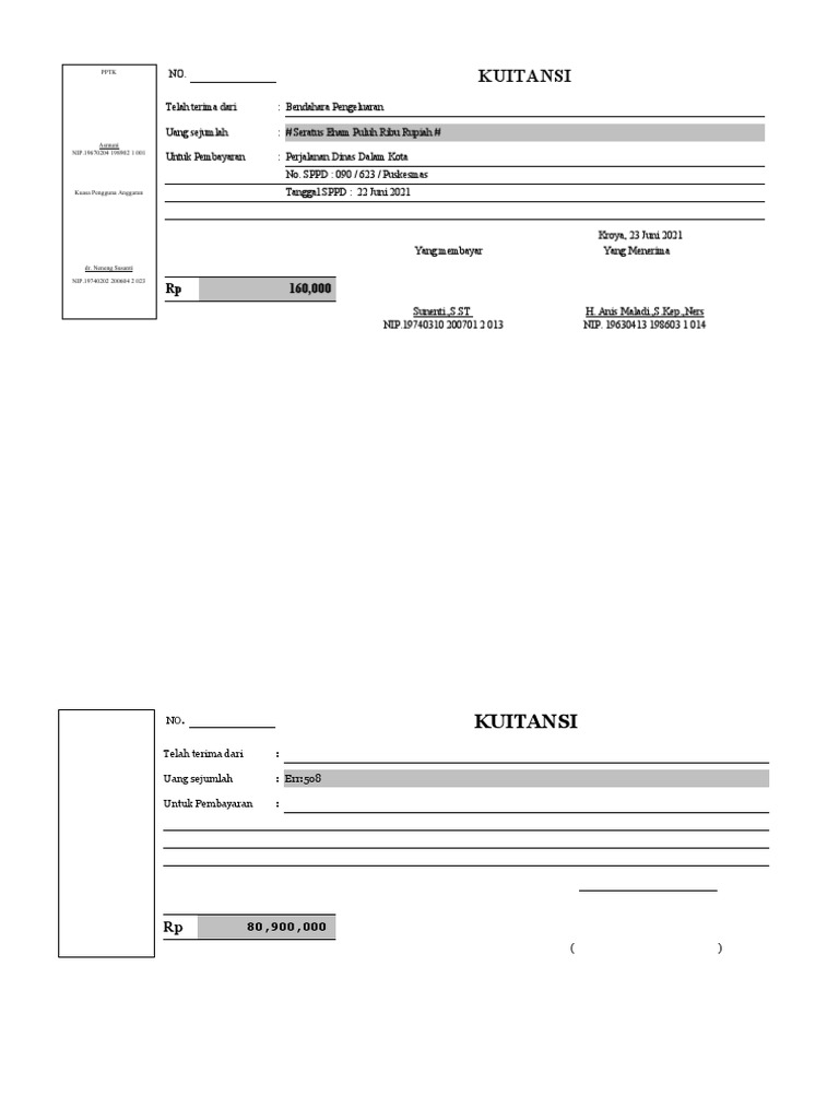 Format Kwitansi Kosong Excel | PDF