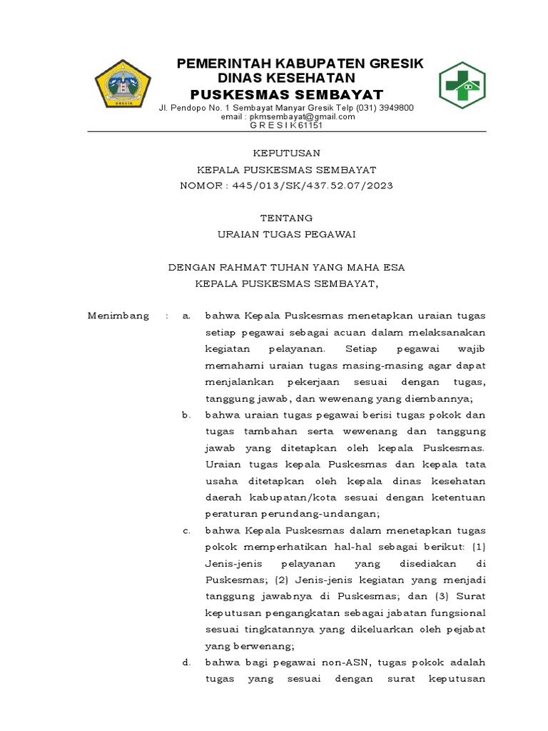 1.3.2 - EP - A - SK - TENTANG - PENETAPAN - URAIAN - TUGAS - PEGAWAI Edit | PDF