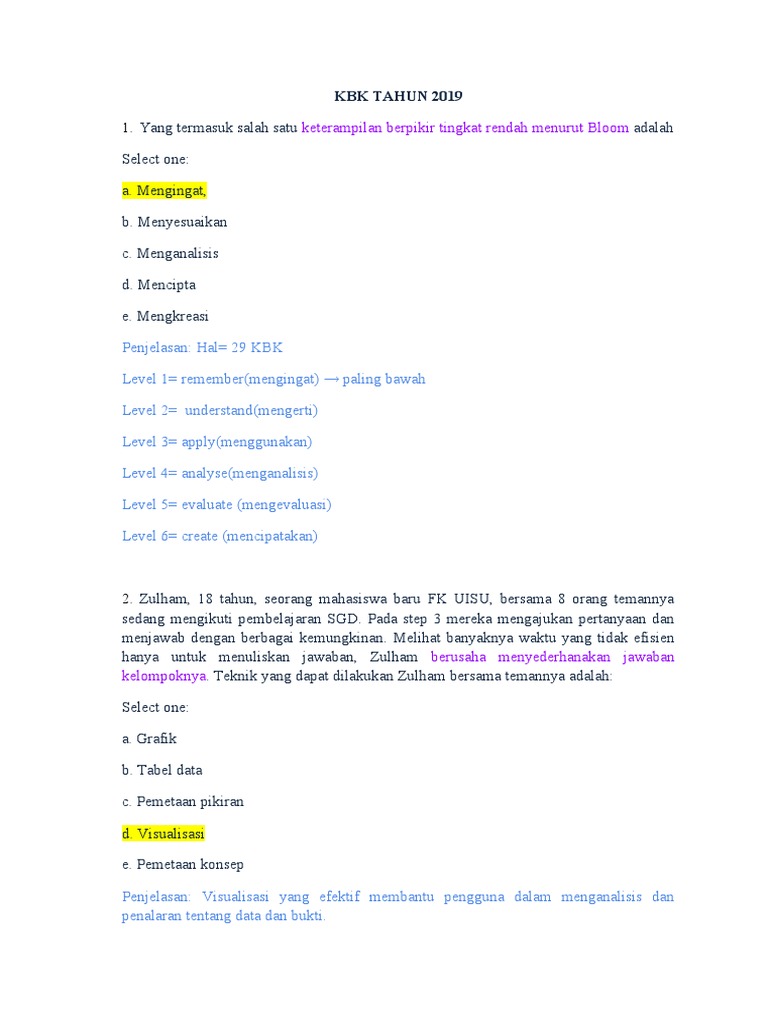 KBK Sem 1 (2019) Pembahasan Terbaru | PDF