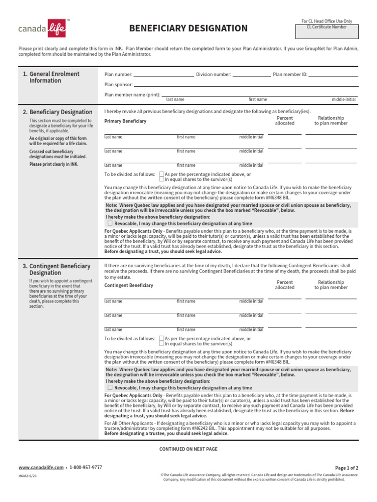 Beneficiary Designation m6463 | PDF | Trust Law | Trustee