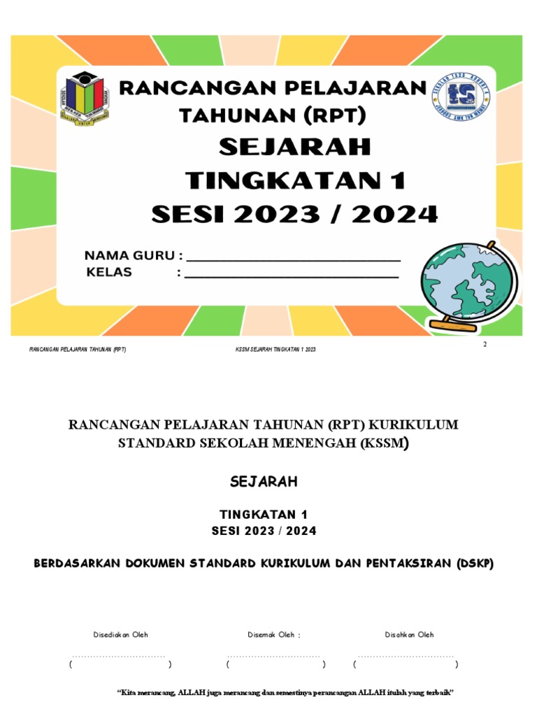 RPT Sejarah Tingkatan 1 2023 | PDF