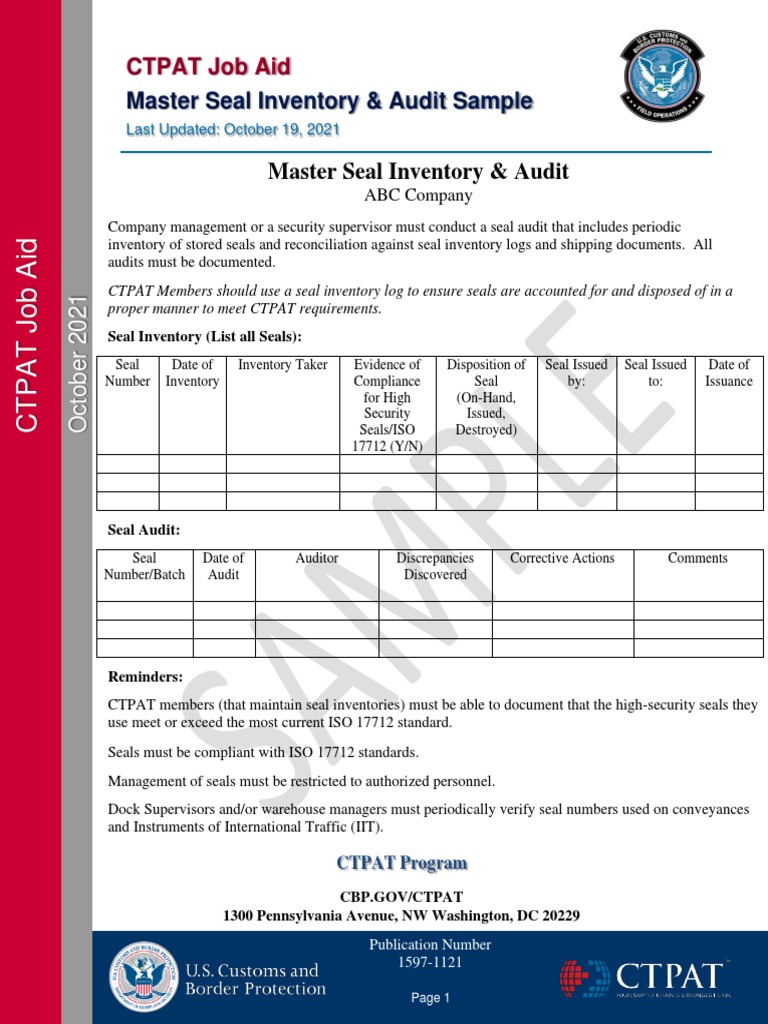 CTPAT Job Aid - Master Seal Inventory Audit Sample - October 2021 (508)_ (002) | PDF | Audit ...