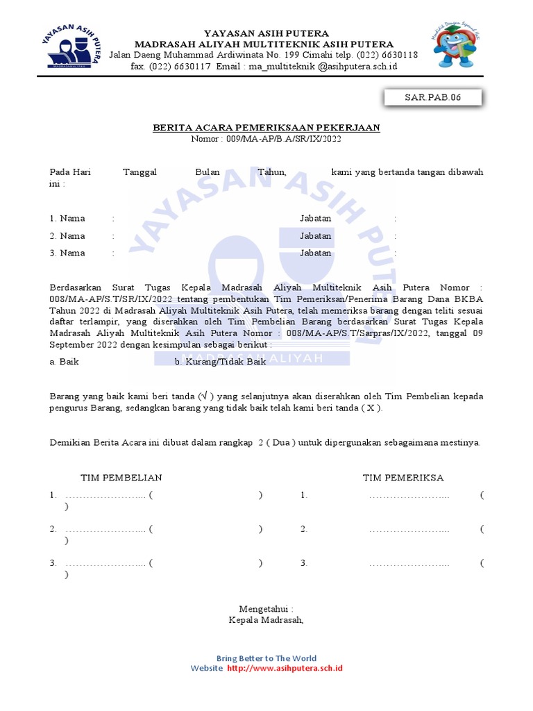 Berita Acara Pemeriksaan BKBA | PDF