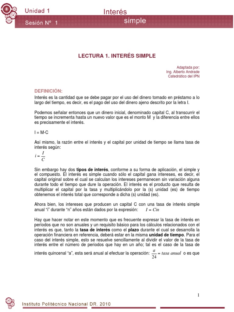 Lectura 1 S1 Interes Simple | PDF | Interés | Tasas de interés