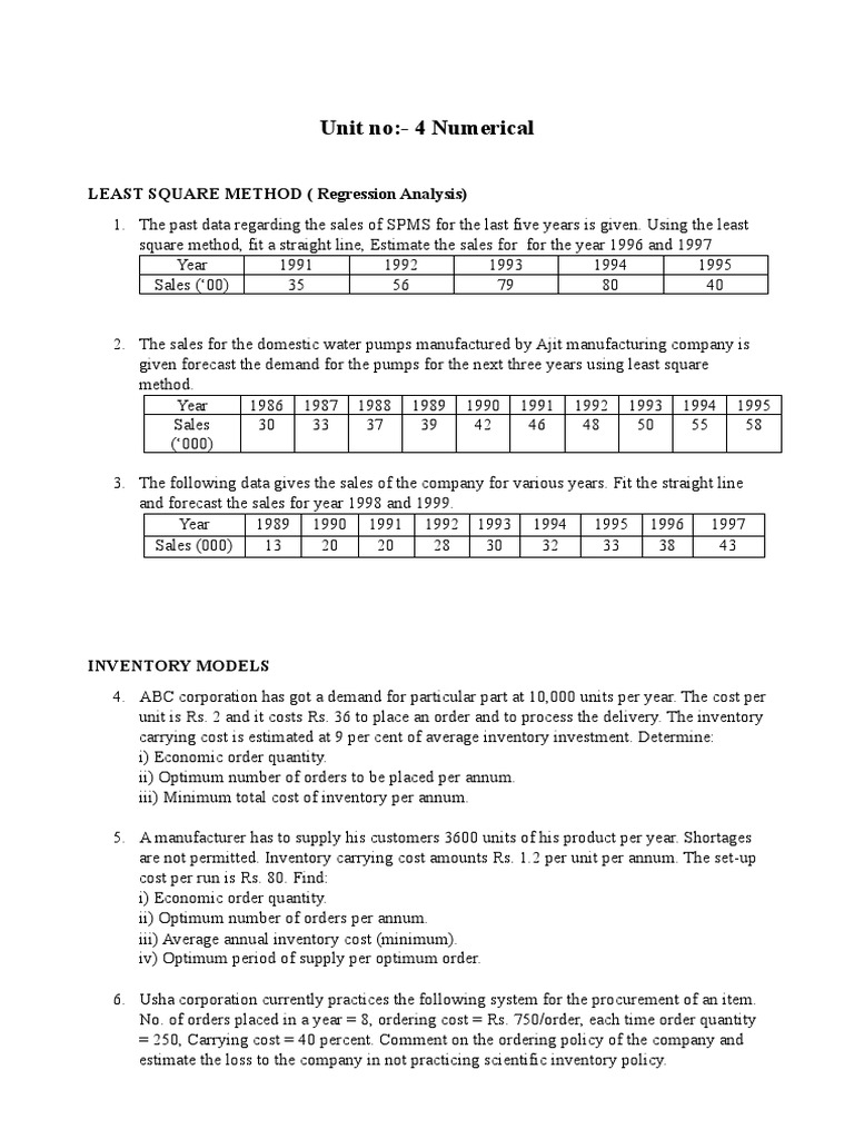 MFS Unit No 4 Numerical Final | PDF | Inventory | Forecasting