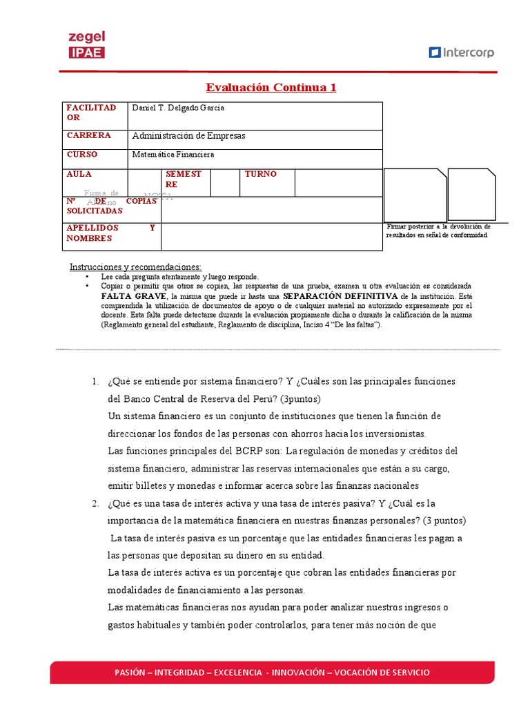 Evaluación Continua 1 | PDF | Bancos | Sistema financiero Evaluación Continua 1 | PDF | Bancos | Sistema financiero