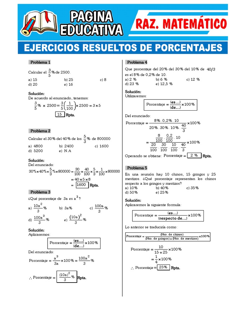 Ejercicios Resueltos de Porcentajes Pagina Educativa | PDF | Objetos geométricos | Formas ...