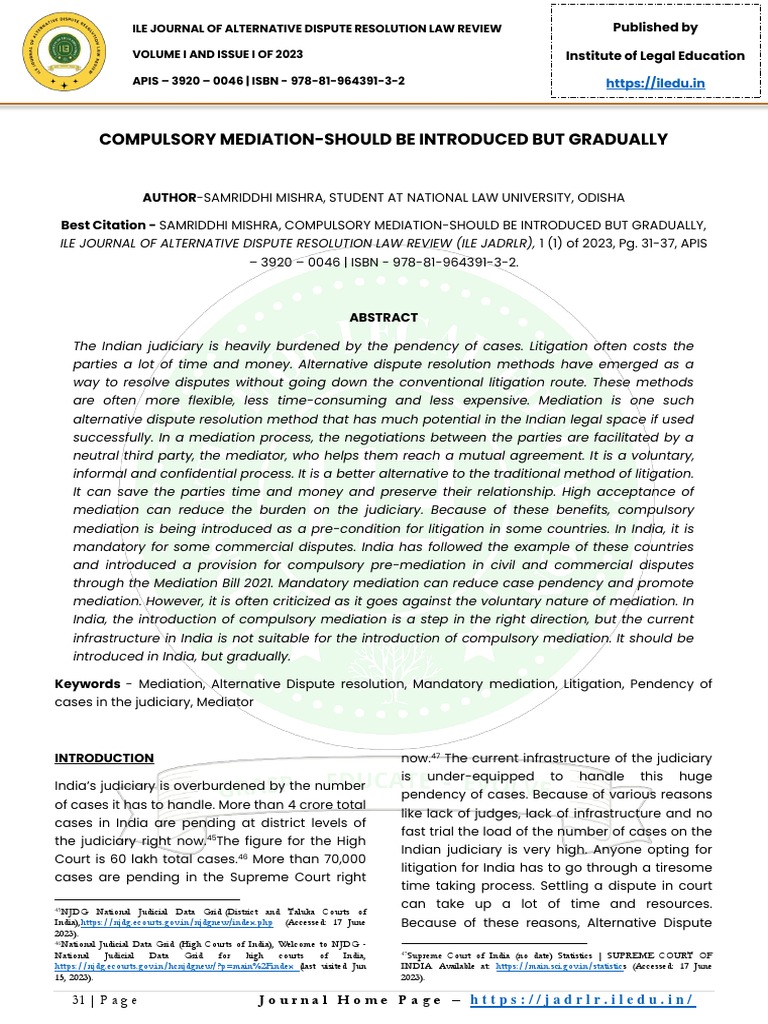 Gradual Introduction of Mandatory Mediation | PDF | Mediation ...