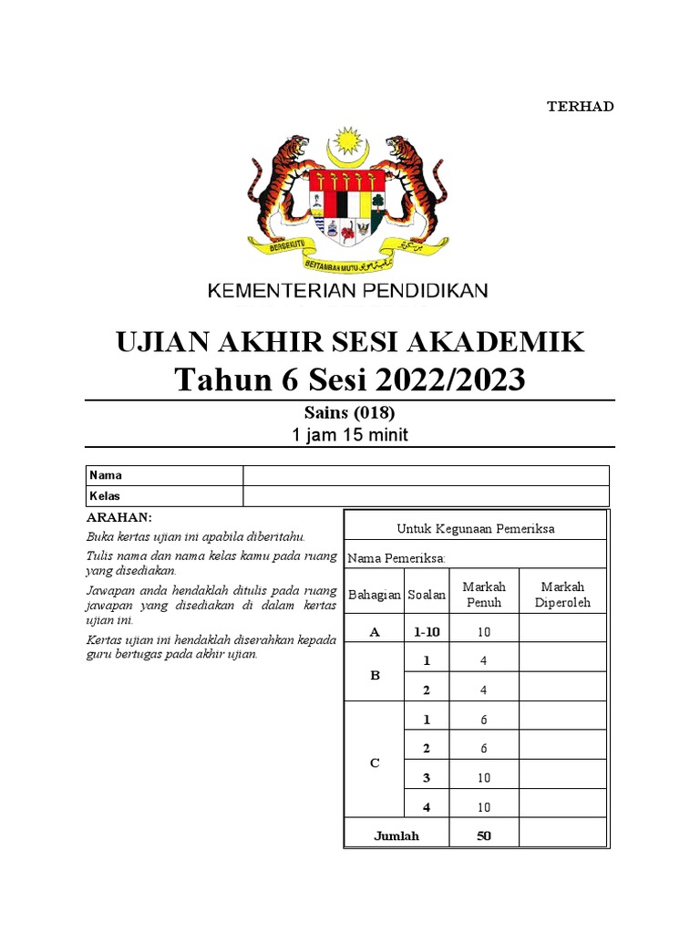 Sains Uasa Tahun 6 2022 1 Siap Jawapan Pdf