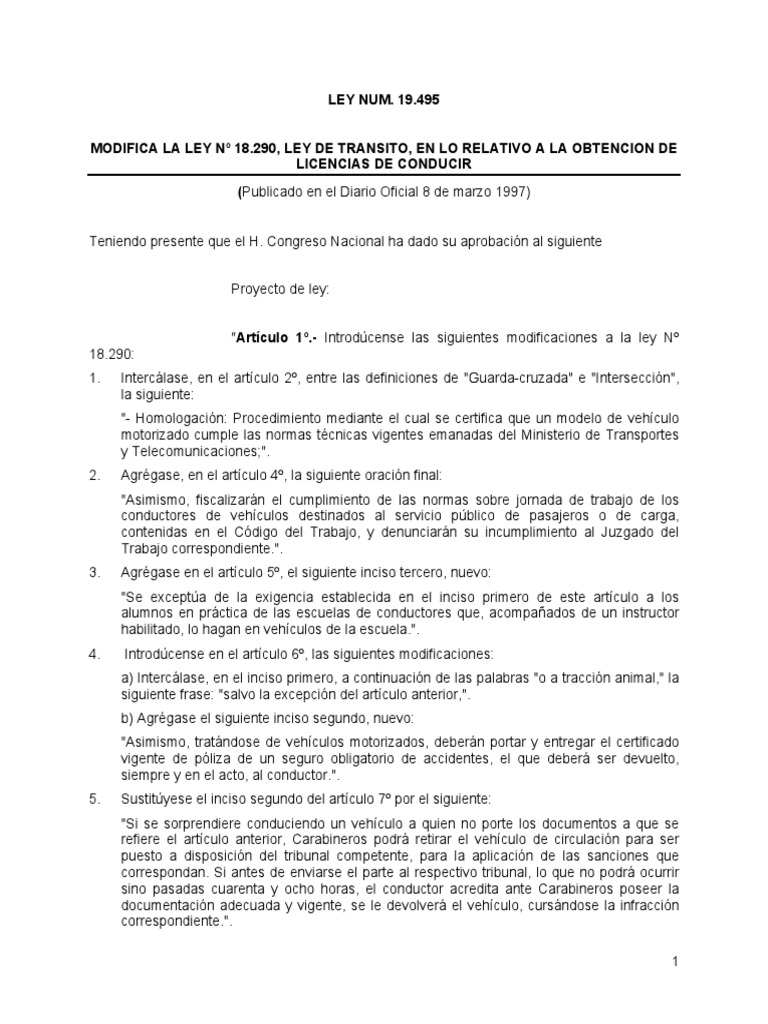 Ley 19495 | PDF | Licencia de conducir