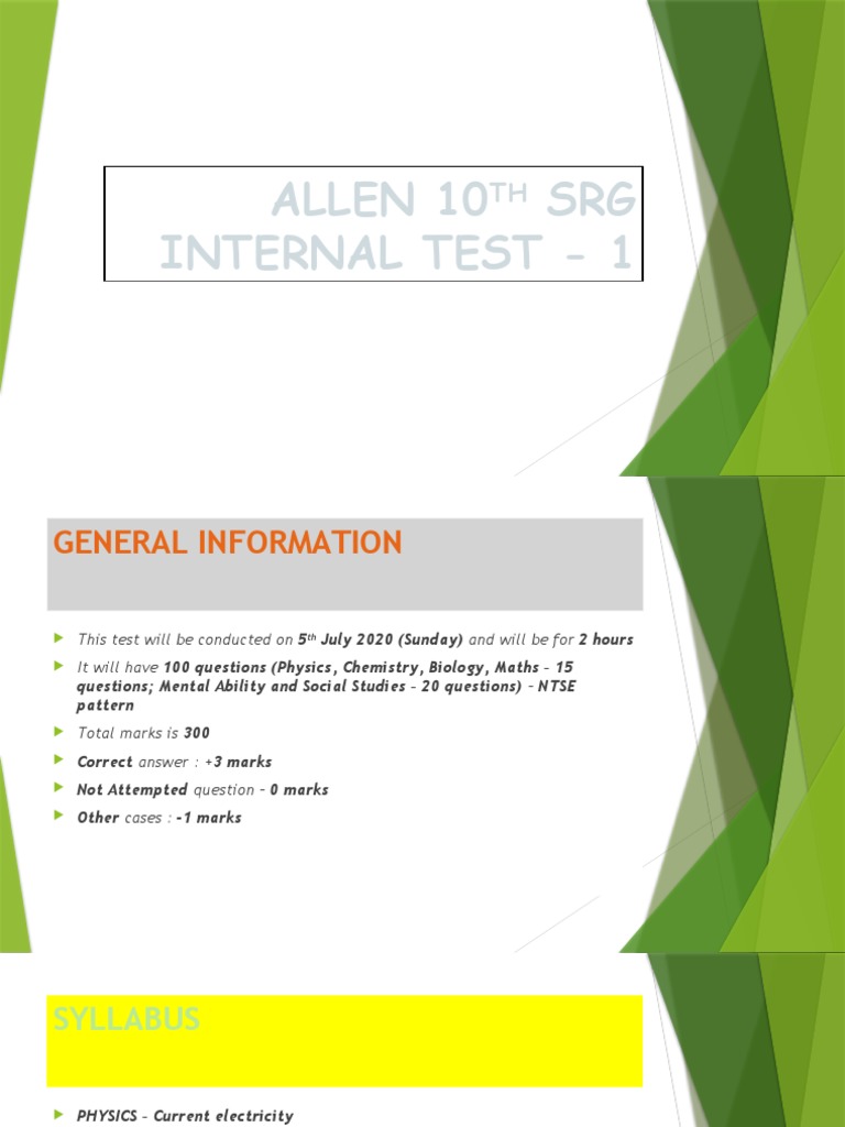Allen 10TH SRG Internal Test-1 | PDF | Teaching Methods & Materials ...