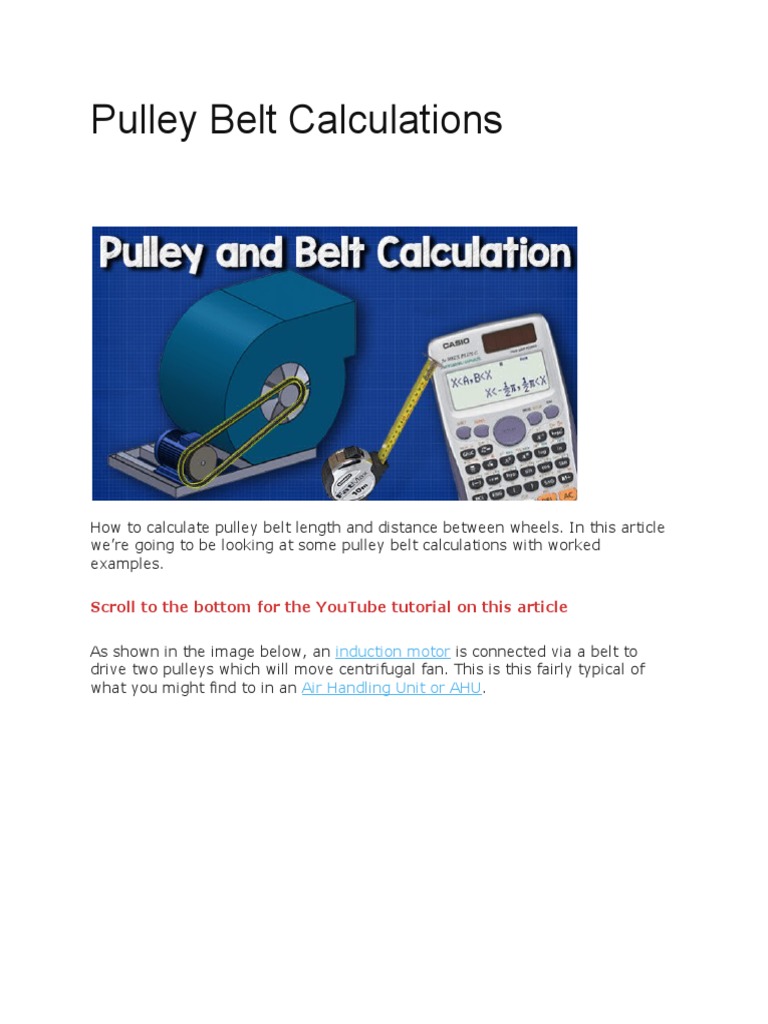 Pulley Belt Calculations | PDF | Belt (Mechanical) | Mechanical Engineering