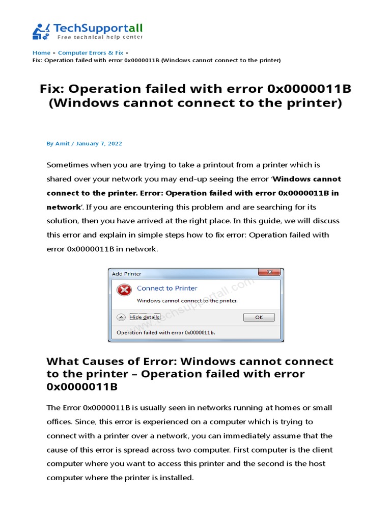 Fix Operation Failed With Error 0x0000011B (Windows Cannot Connect To ...