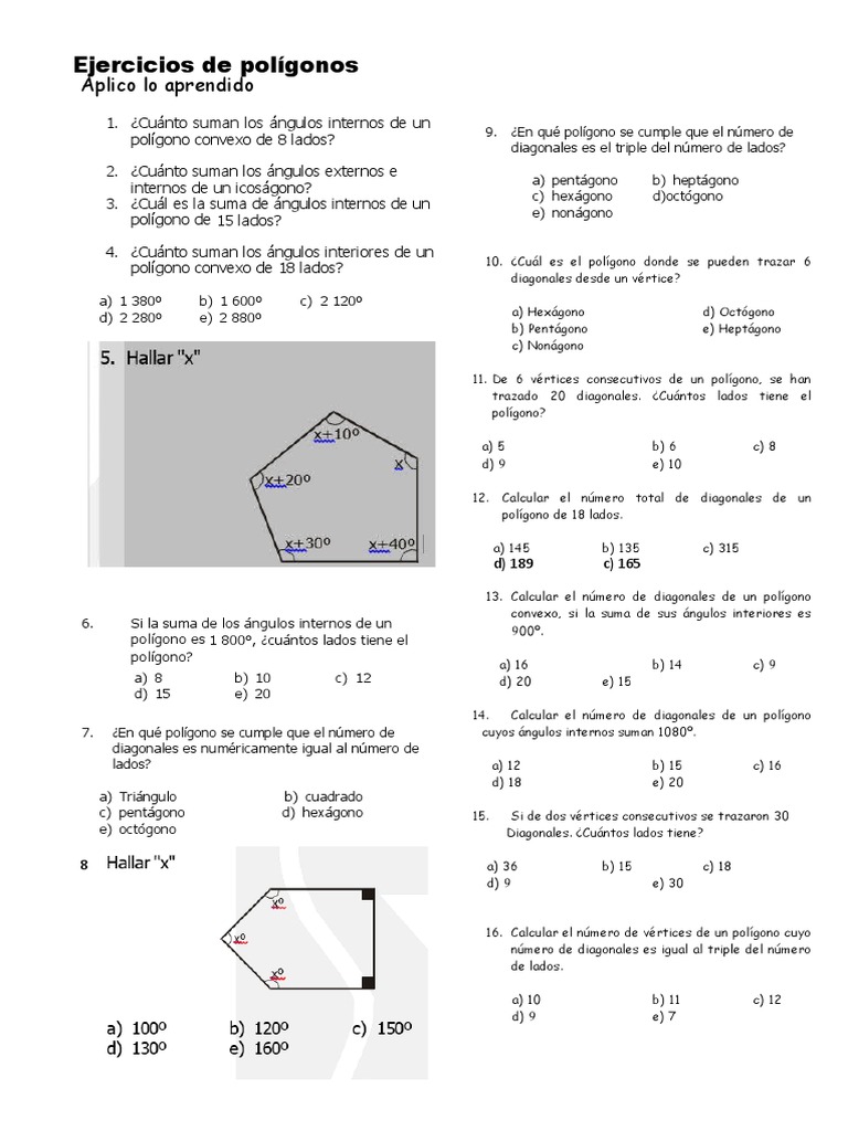 Ejercicios de Polígonos | PDF | Ángulo | Objetos geométricos