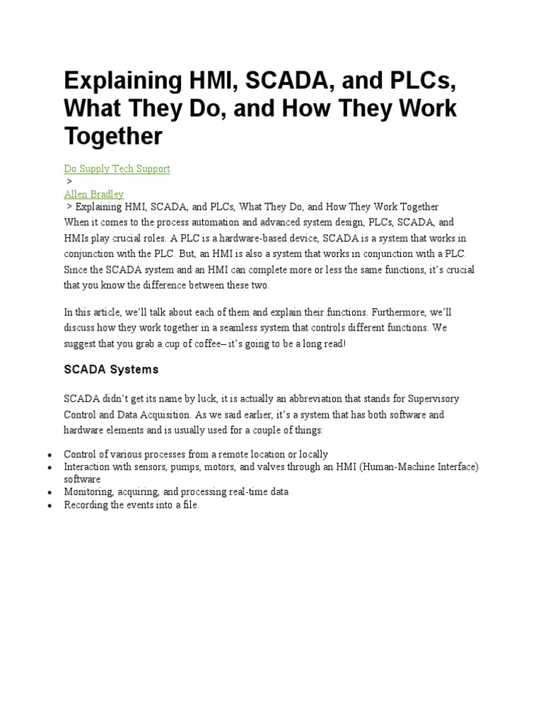 Explaining HMI - SCADA - PLC | PDF | Programmable Logic Controller | Scada