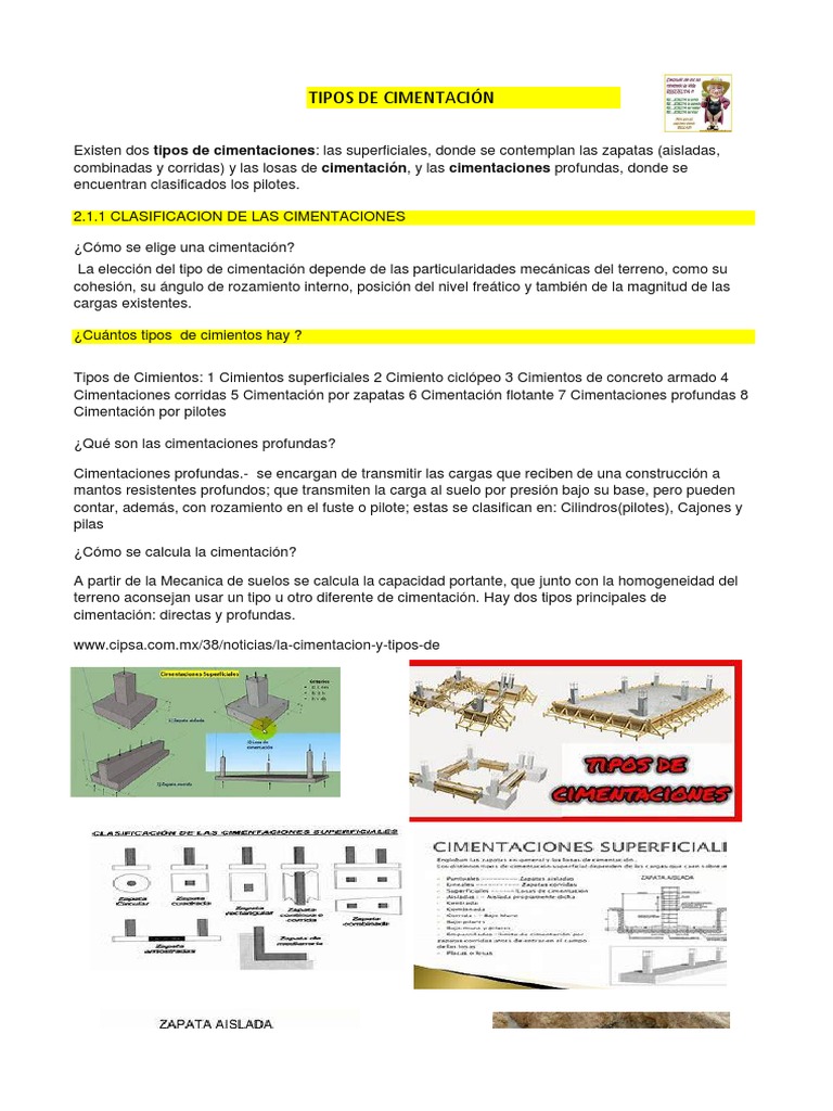 B. - TIPOS DE CIMENTACION | PDF | Fundación (Ingeniería) | Ingeniero civil
