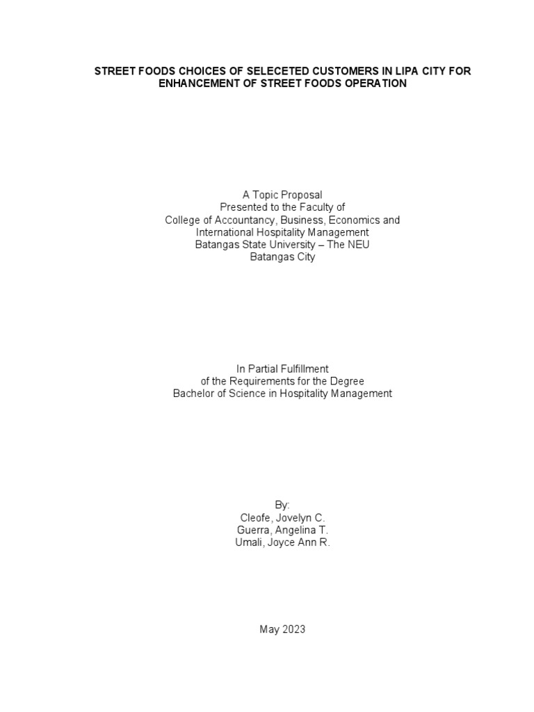 Chap 1 3 Street Foods Choices Customers in Lipa City 1 | PDF | Survey ...