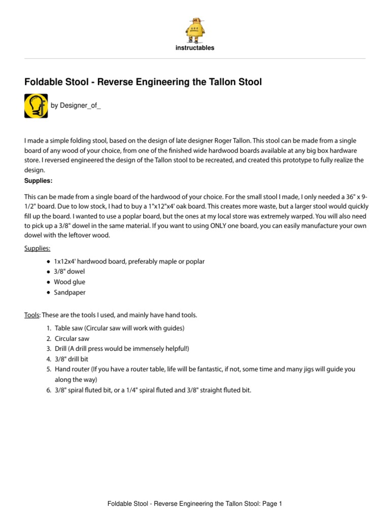 Foldable Stool Reverse Engineering The Tallon Stoo | PDF | Woodworking ...