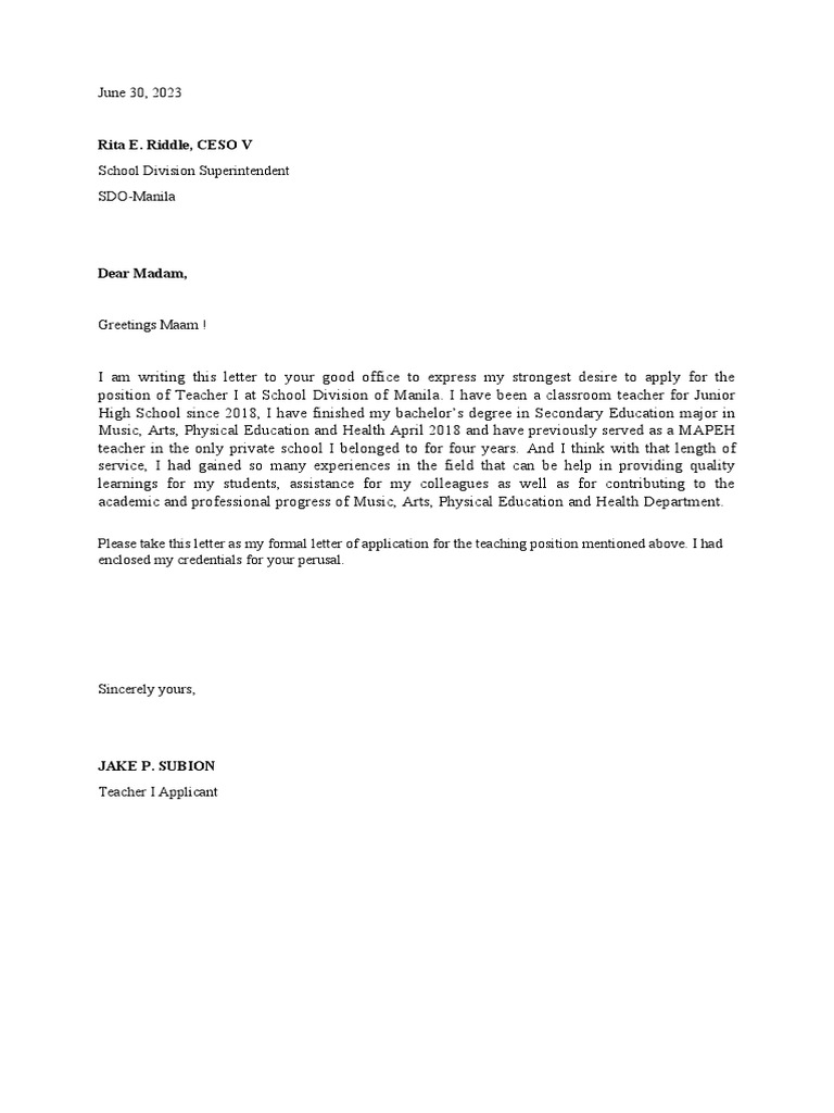 Letter of Intent For Manila | PDF