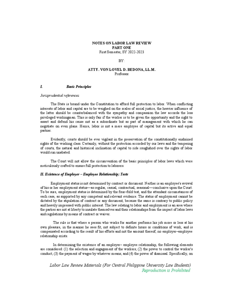 Notes On Labor Law | PDF | Employment | Labour Law