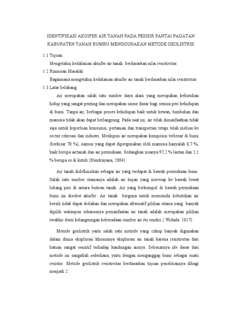 Identifikasi Akuifer Air Tanah Pada Pesisir Pantai Pagatan Kabupaten Tanah Bumbu Menggunakan ...