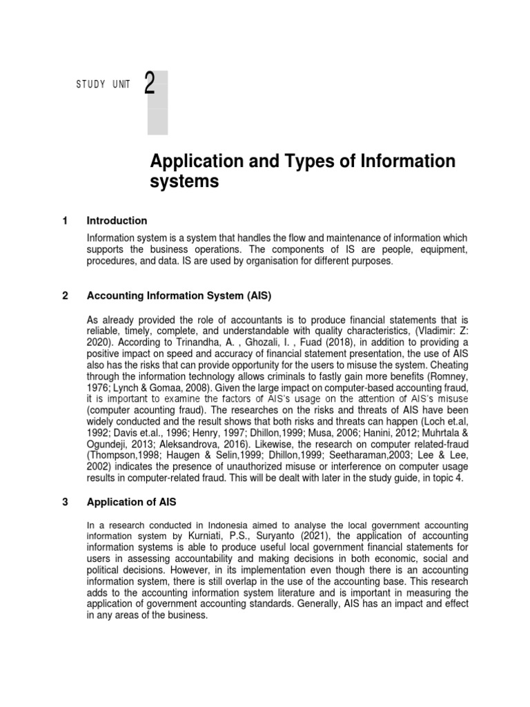AIN1501 - Study Unit - 2 | PDF | Information System | Accounting