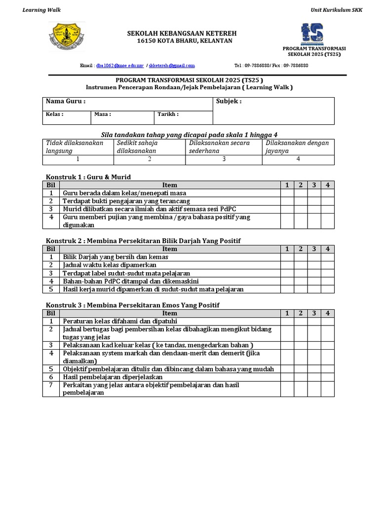Borang Learning Walk | PDF