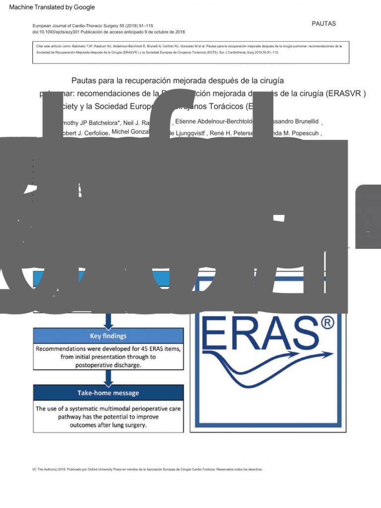 Eras Guidelines After Lung Surgery | PDF | Anestesia | Cáncer de pulmón