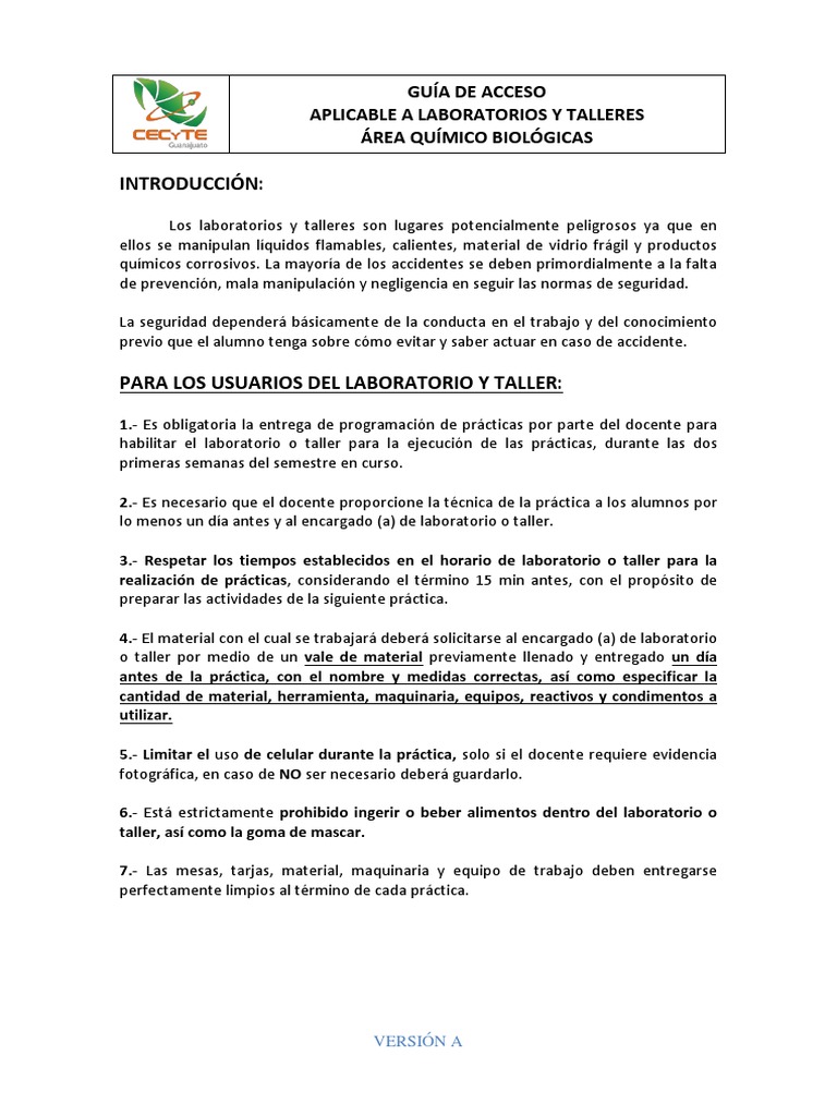 Guia de Acceso A Laboratorio o Taller | PDF | Laboratorios