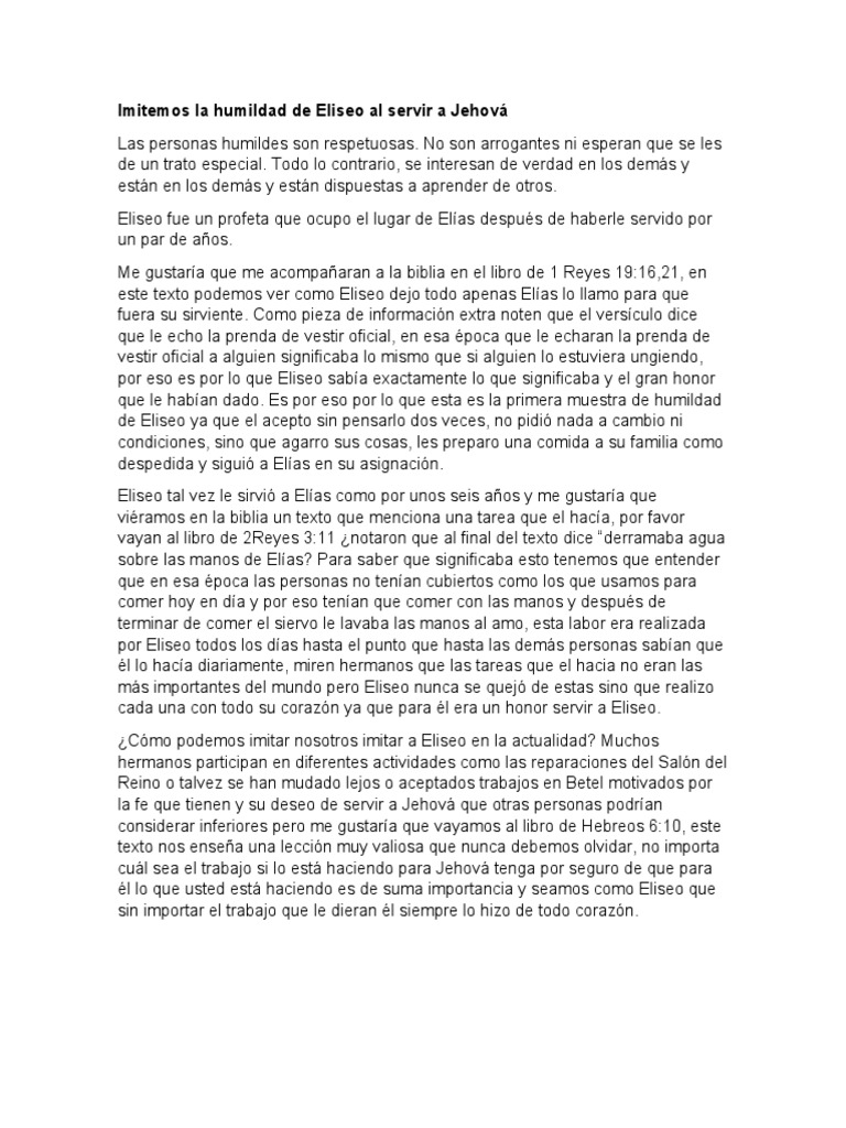 Imitemos La Humildad de Eliseo Al Servir A Jehová | PDF | Elijah | Jehová