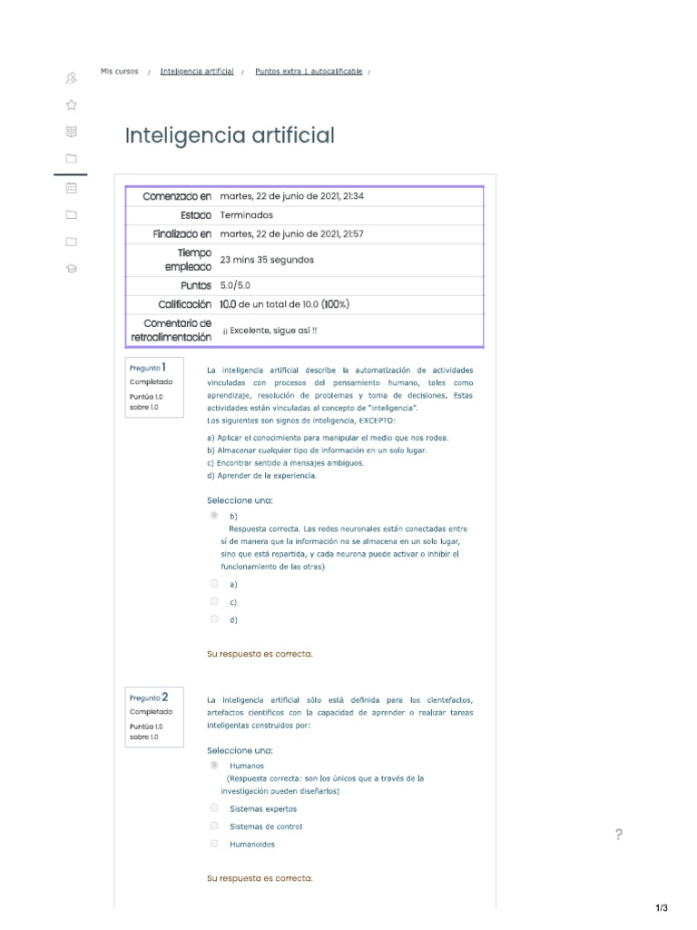 INTELIGENCIA ARTIFICIAL Autocalificables 1 | PDF