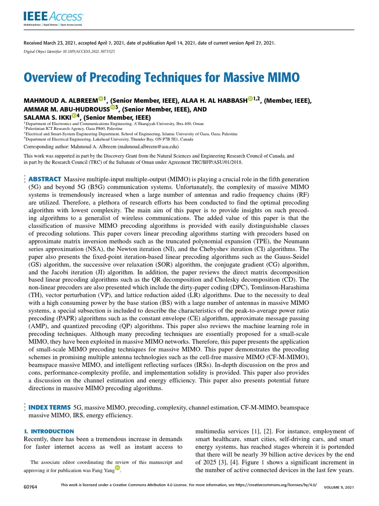 Overview Of Precoding Techniques For Massive Mimo Pdf Mimo Duplex
