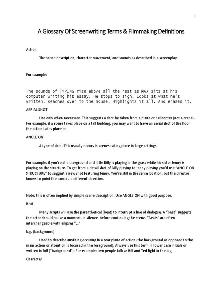 Screenwriting & Filmmaking Glossary | PDF | Screenplay