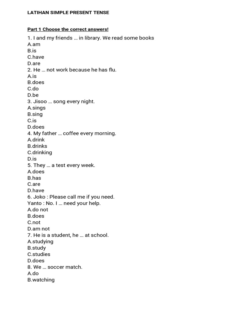 Latihan Simple Present Tense Pdf