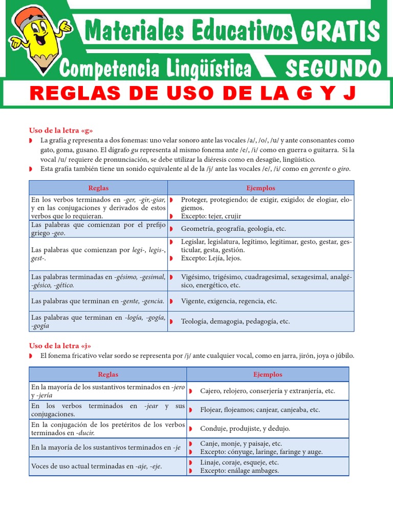 Reglas del uso de la G y J en español | PDF | Lingüística | Fonética