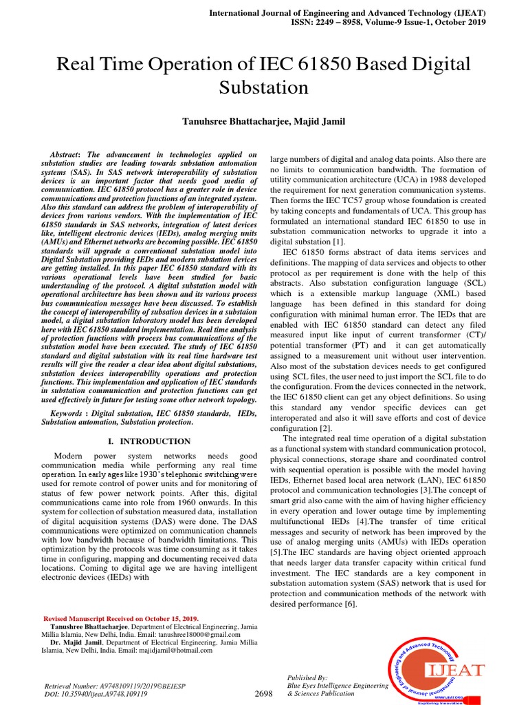 Real Time Operation of Iec 61850 Based Digital Substationinternational Journal of Engineering ...