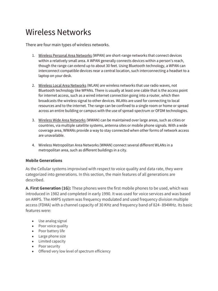 Wireless Networks: There Are Four Main Types of Wireless Networks | PDF ...