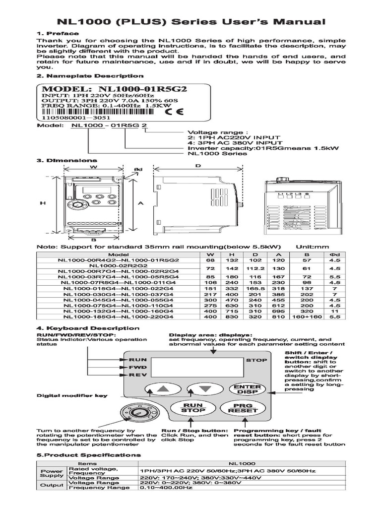 NL1000 Plus Manual | PDF
