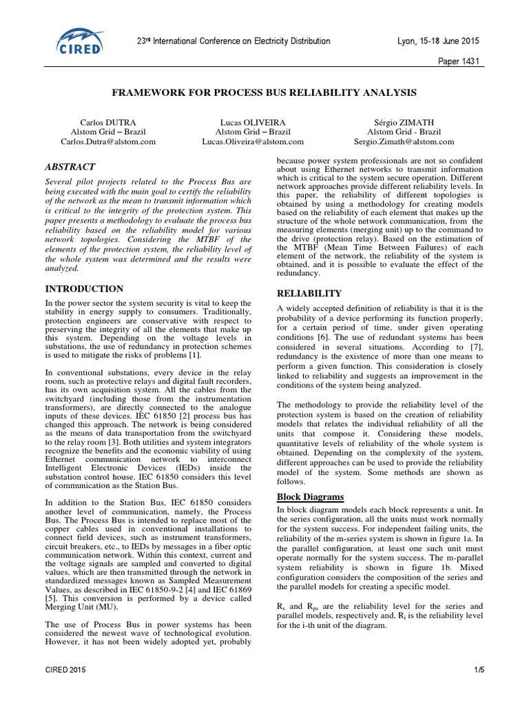 Framework For Process Bus Reliability Analysis | PDF | Electrical Substation | Reliability ...