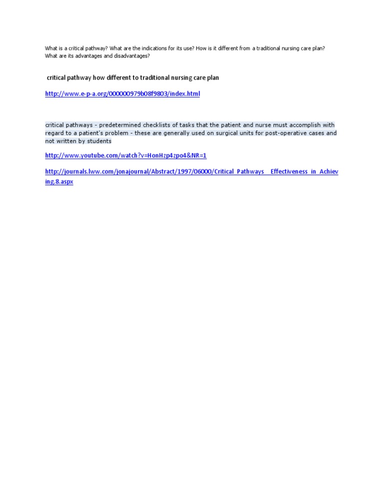 Critical Pathway How Different To Traditional Nursing Care Plan | PDF
