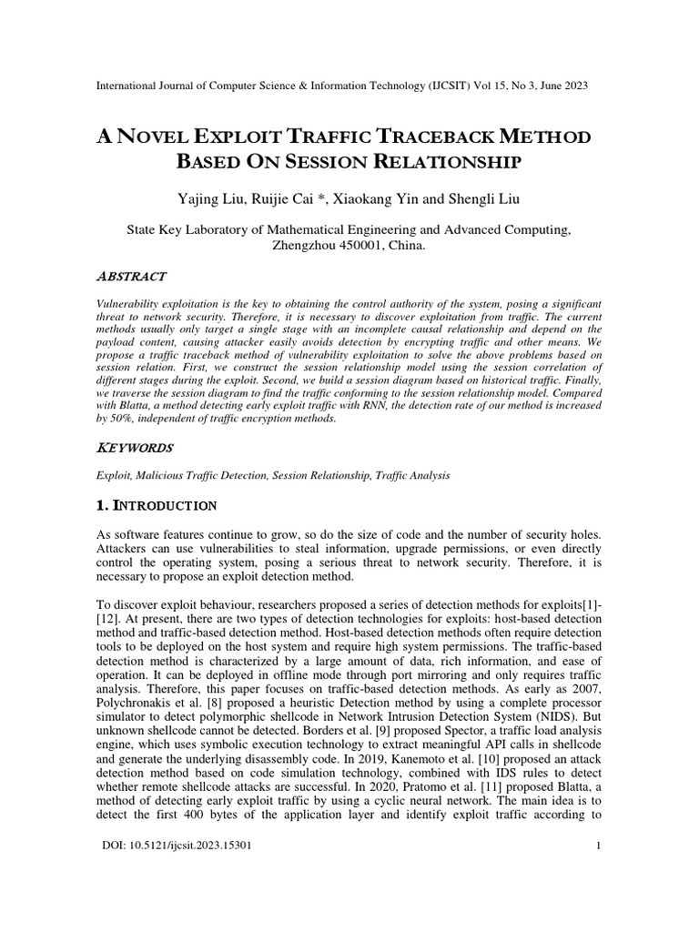 A Novel Exploit Traffic Traceback Method Based On Session Relationship Pdf Transmission