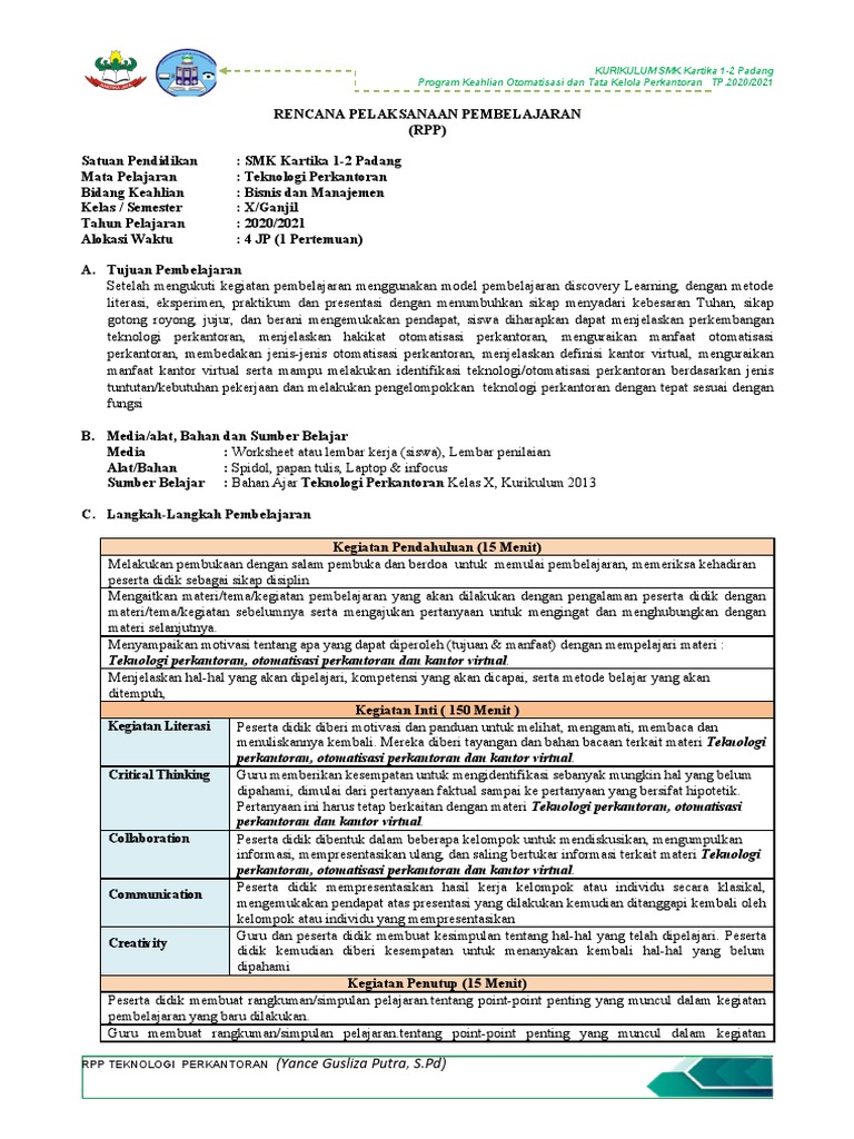 RPP Tekper Ganjil 2021 | PDF