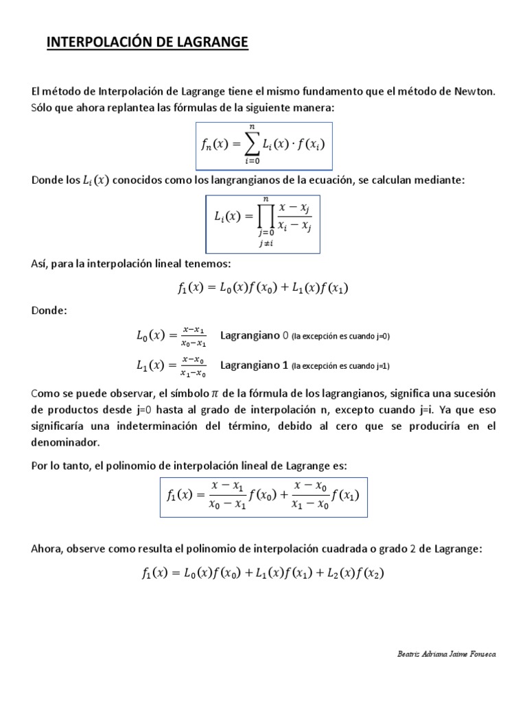 Interpolación De Lagrange Pdf Objetos Matemáticos Relaciones