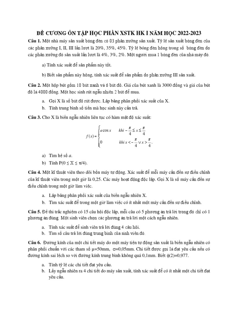 ĐỀ-CƯƠNG-ÔN-TẬP-HP-XSTK-HK2-NĂM-HỌC-2022-2023-đợt-2 | PDF